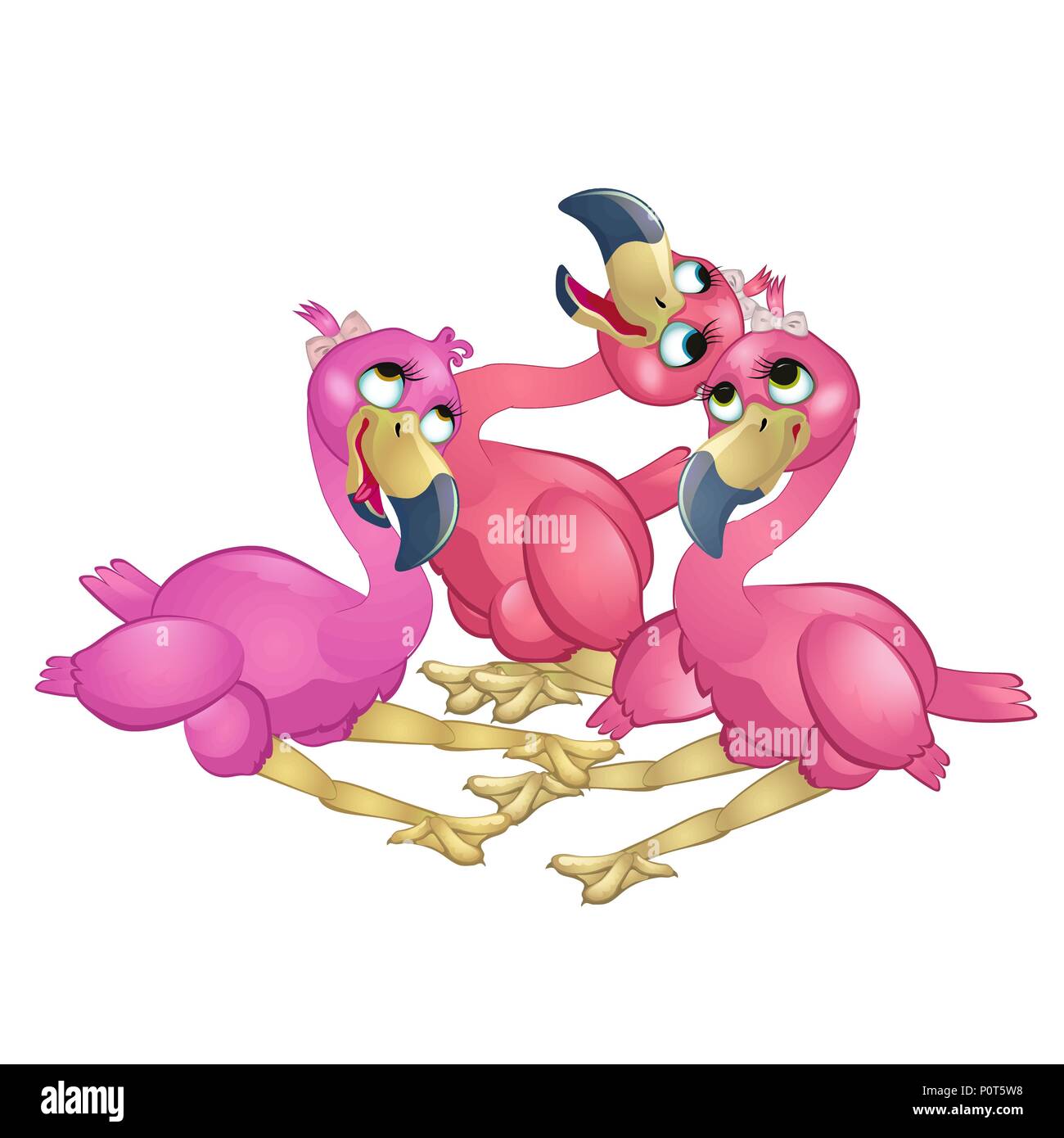 Three lovely girls Flamingo isolated on white background. Vector ...