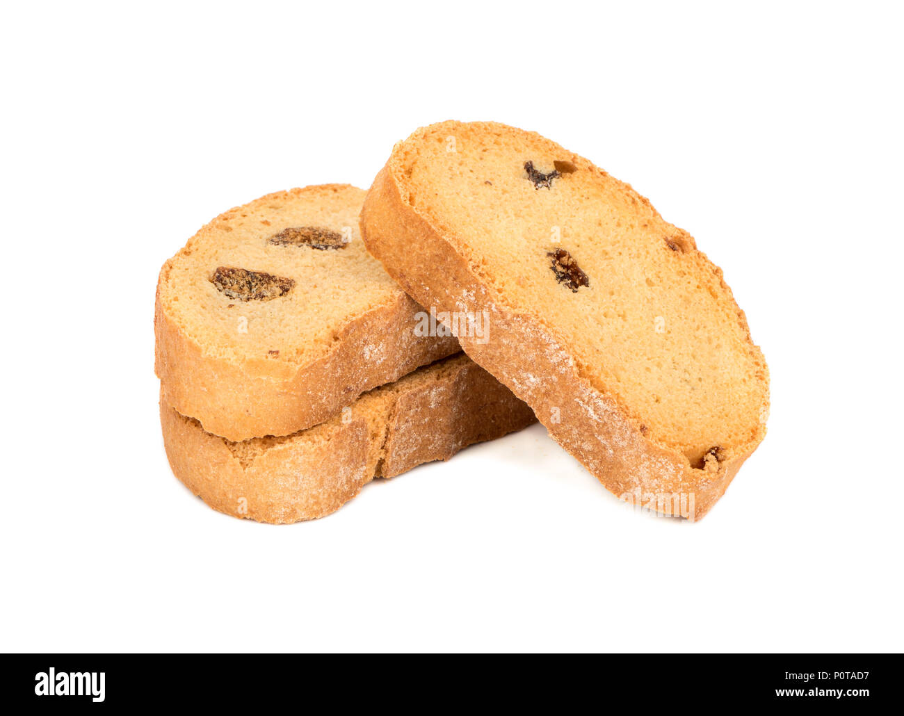 Three rusk with raisins on a white background Stock Photo - Alamy