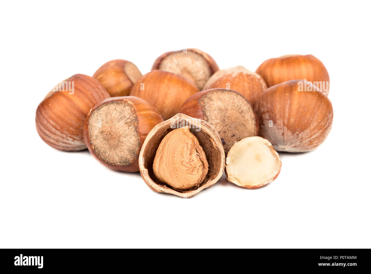 Pile of hazelnuts in shell, and a half on a white background Stock ...