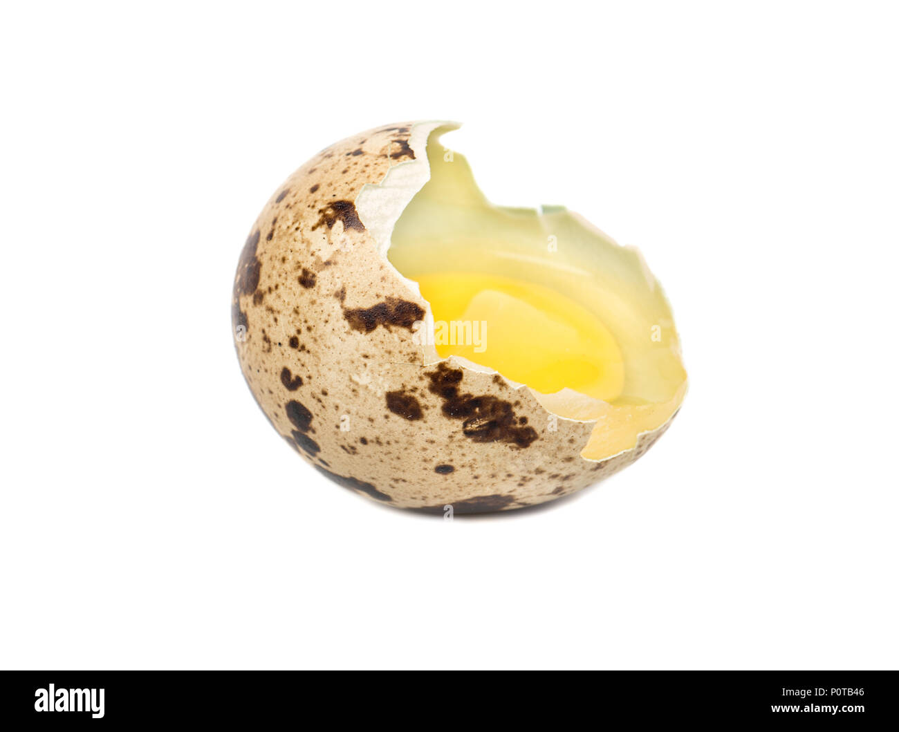 Raw broken quail egg isolated on white background Stock Photo - Alamy