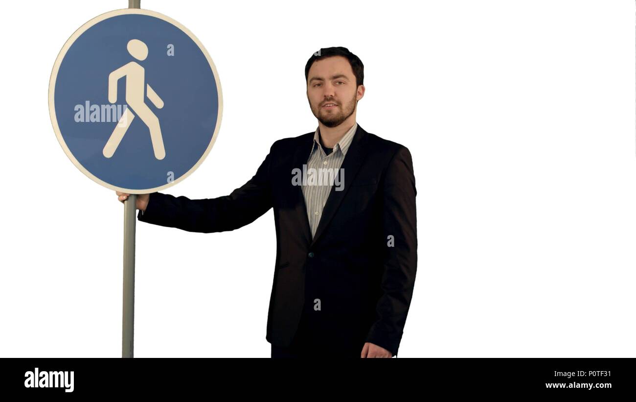 Man cross walk sign on white background isolated Stock Photo - Alamy