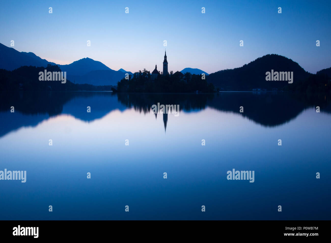 Blue hour on Lake Bled Stock Photo - Alamy