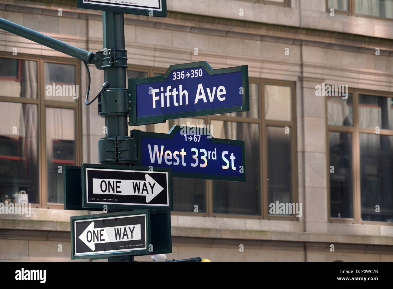 fifth avenue sign new york city west 33rd Stock Photo - Alamy