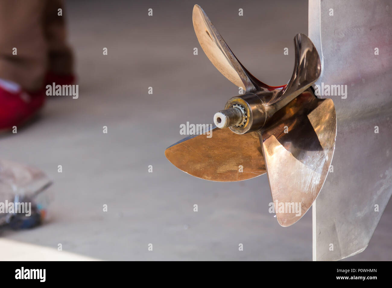 Close up image of four bladed stainless steel speed Boat Engine ...