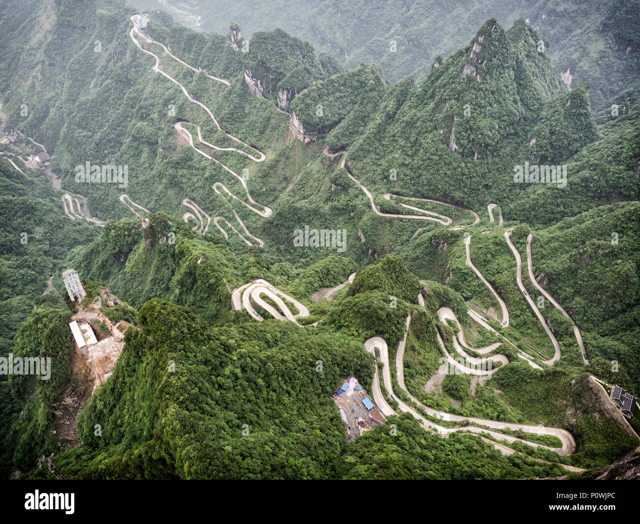 A view of the dangerous 99 curves at the Tongtian Road to Tianmen ...