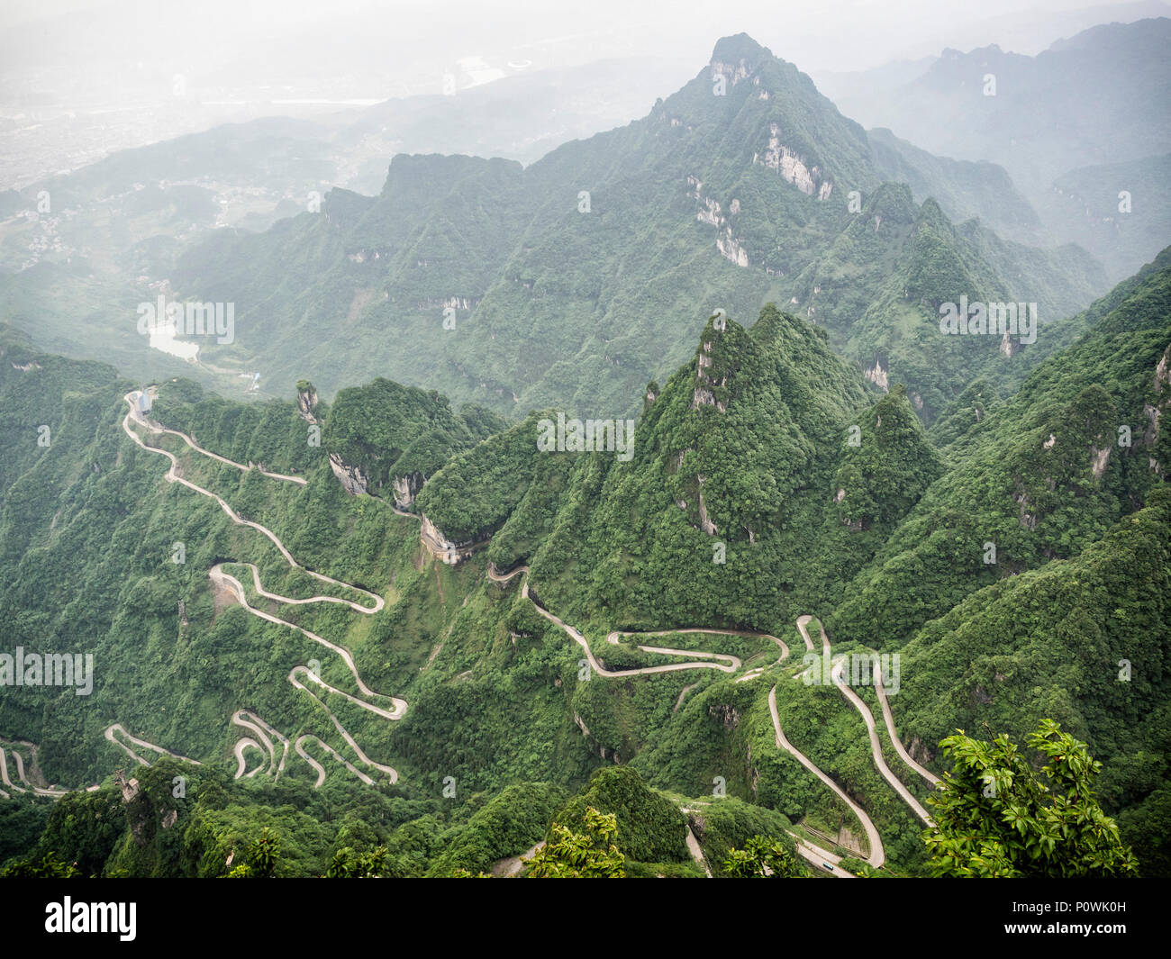 A view of the dangerous 99 curves at the Tongtian Road to Tianmen ...