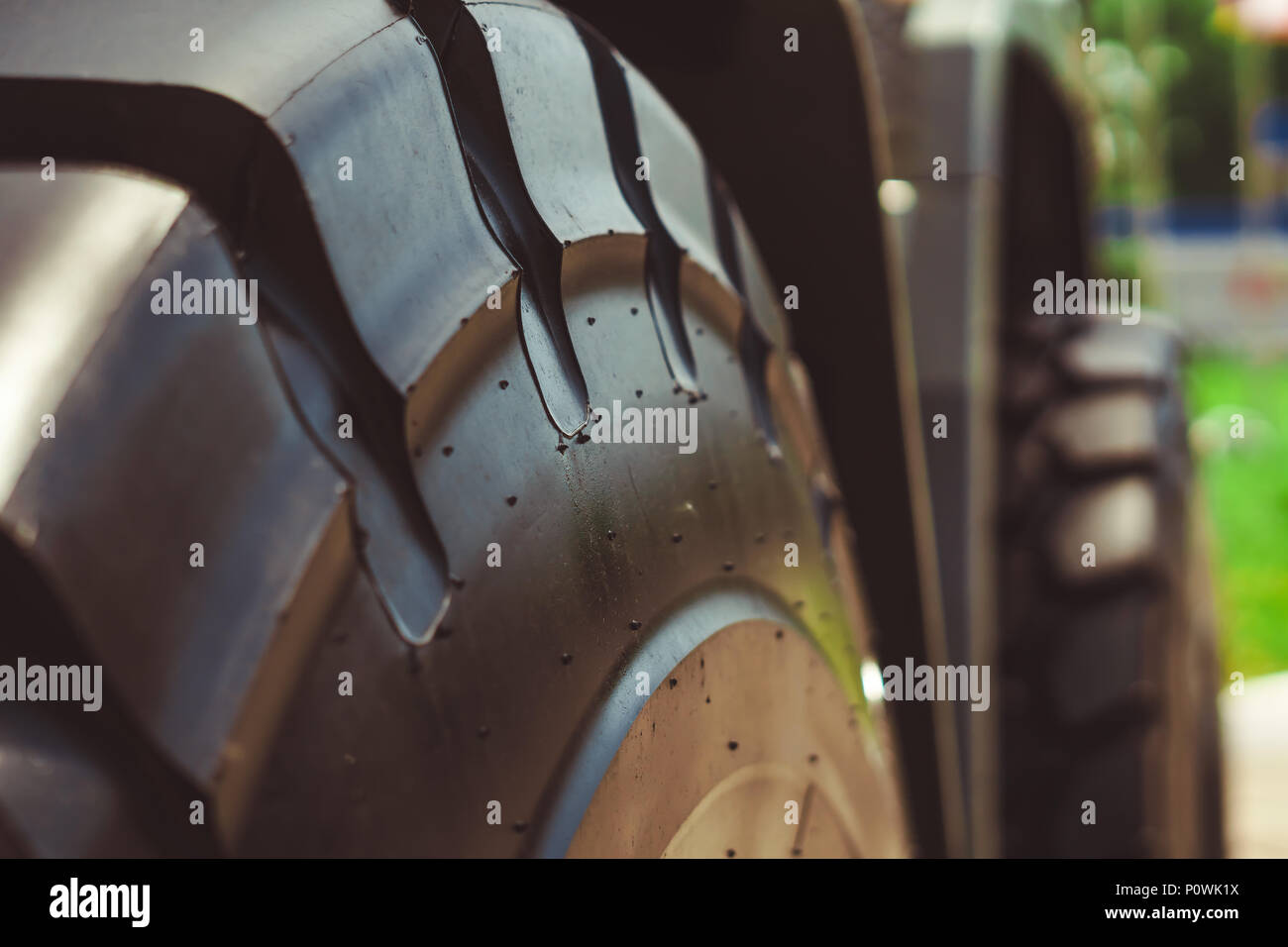 Cargo tires are new at the mining exhibition Stock Photo - Alamy