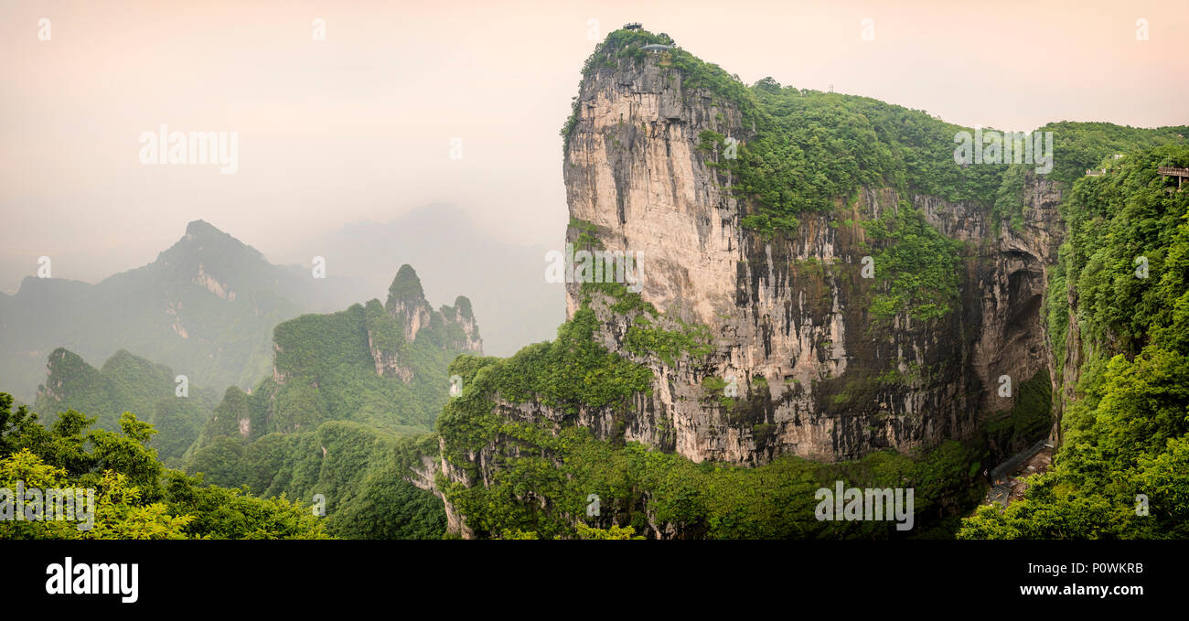 Panorama of the Tianmen Mountain Peak with a view of the cave Known as ...