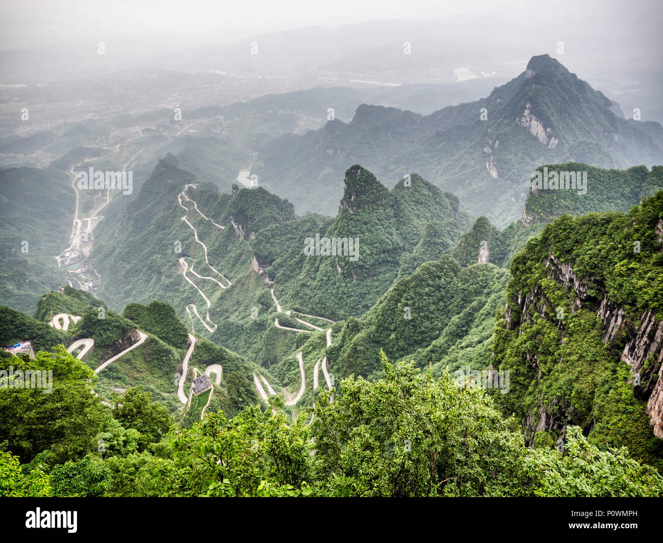 A view of the dangerous 99 curves at the Tongtian Road to Tianmen ...