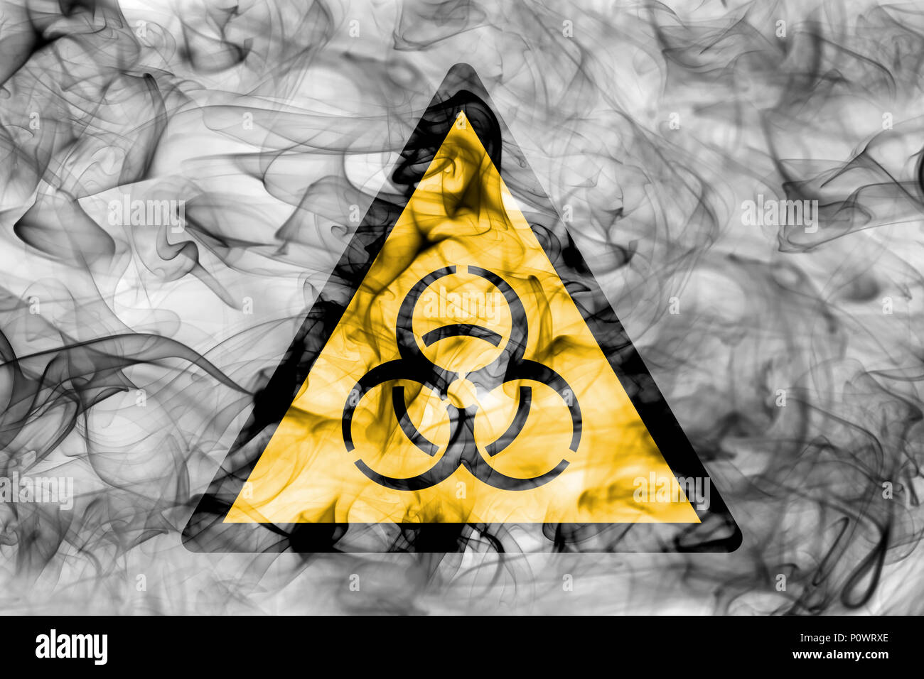 Biohazard hazard warning smoke sign. Triangular warning hazard sign ...