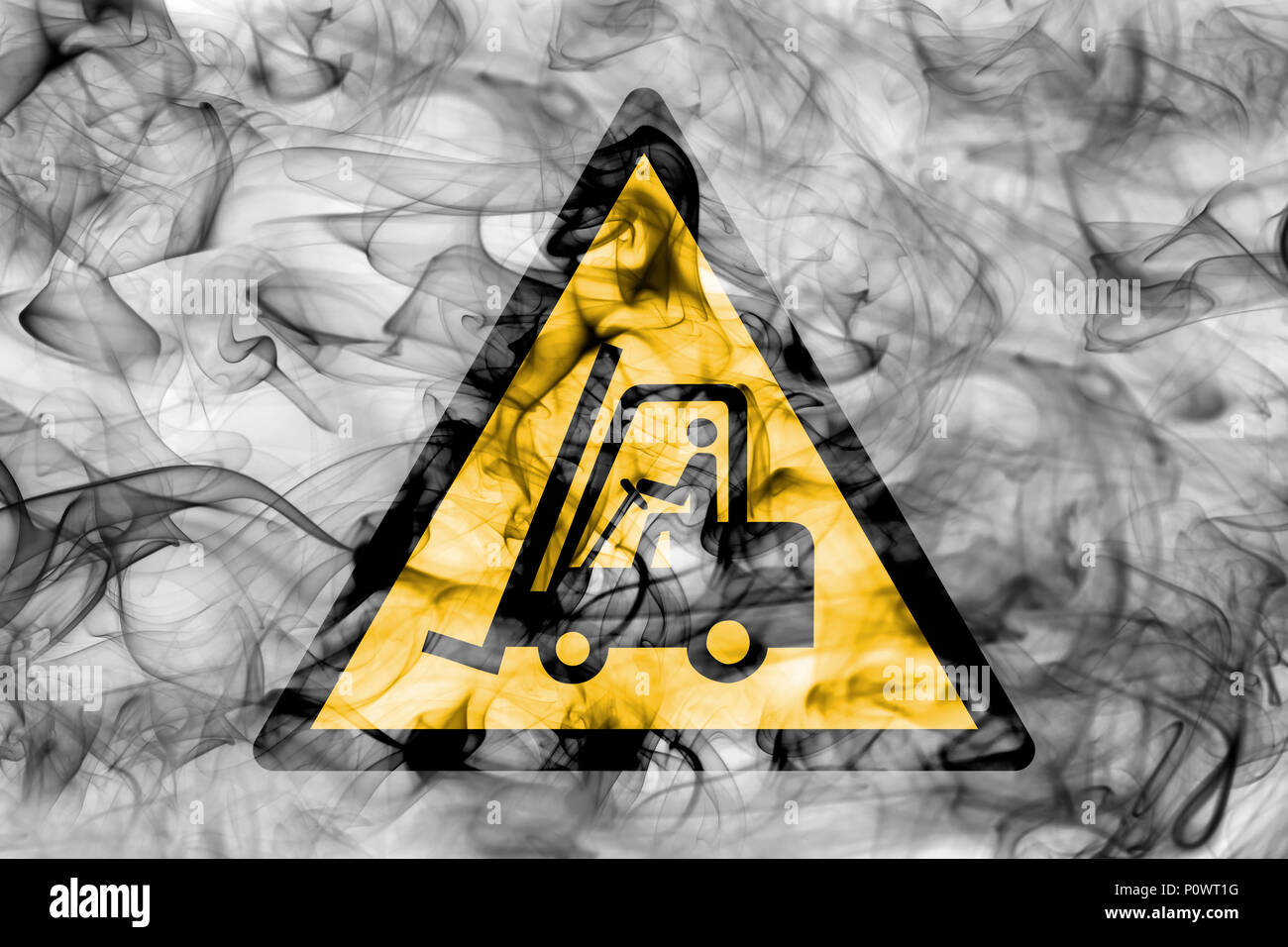 Fork lift trucks warning hazard warning smoke sign. Triangular warning ...