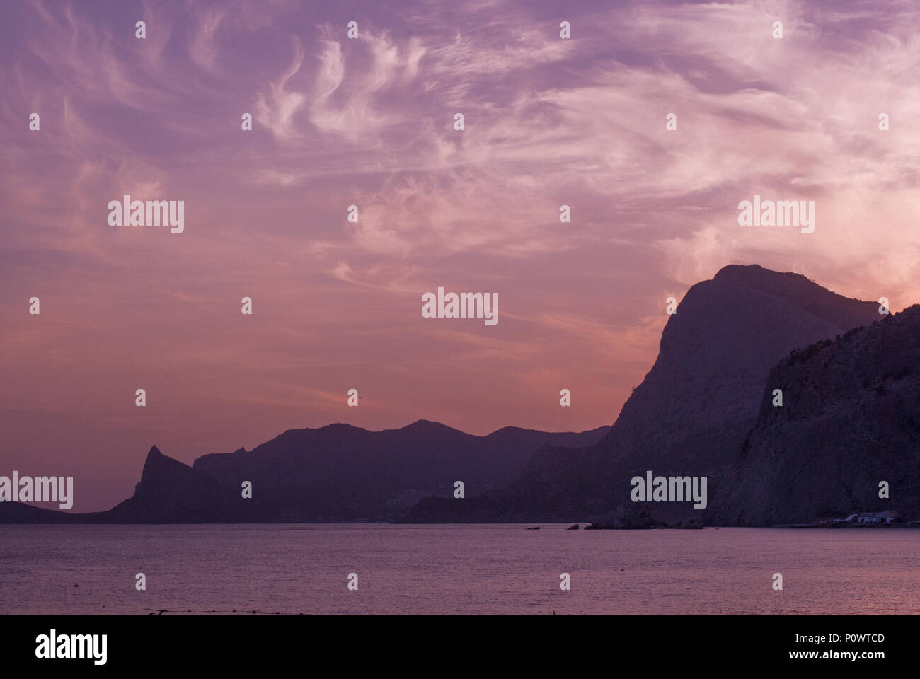 Beautiful bright sunset on the Black Sea in the Sudak. Seaside with ...