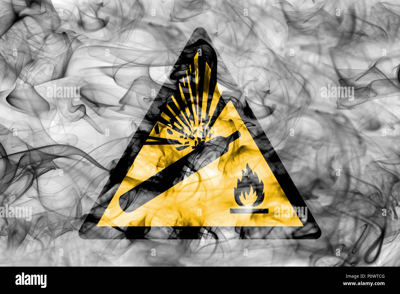 Pressurized Cylinders hazard warning smoke sign. Triangular warning ...