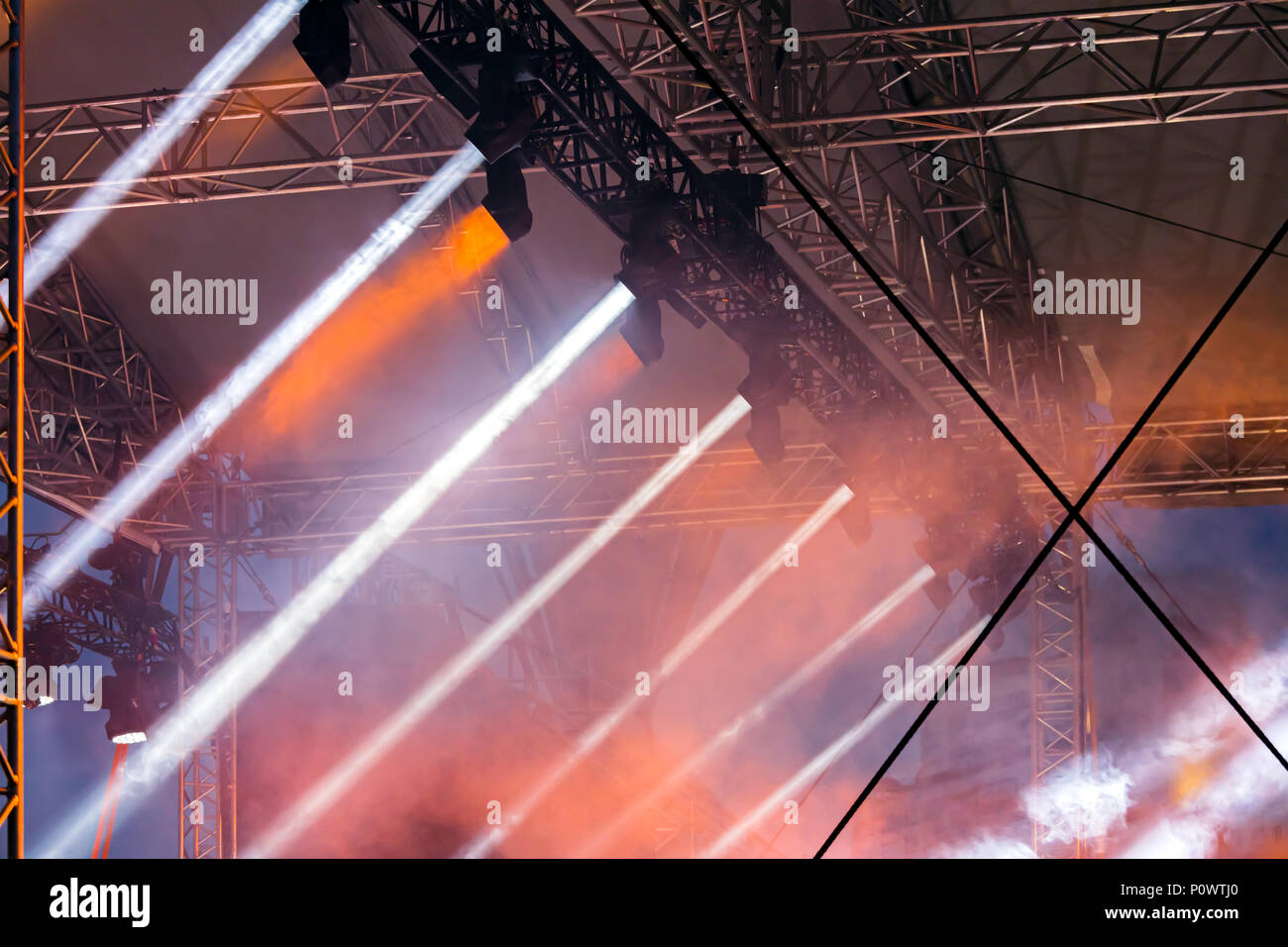 outdoor stage scene. professional lightning equipment, light show ...
