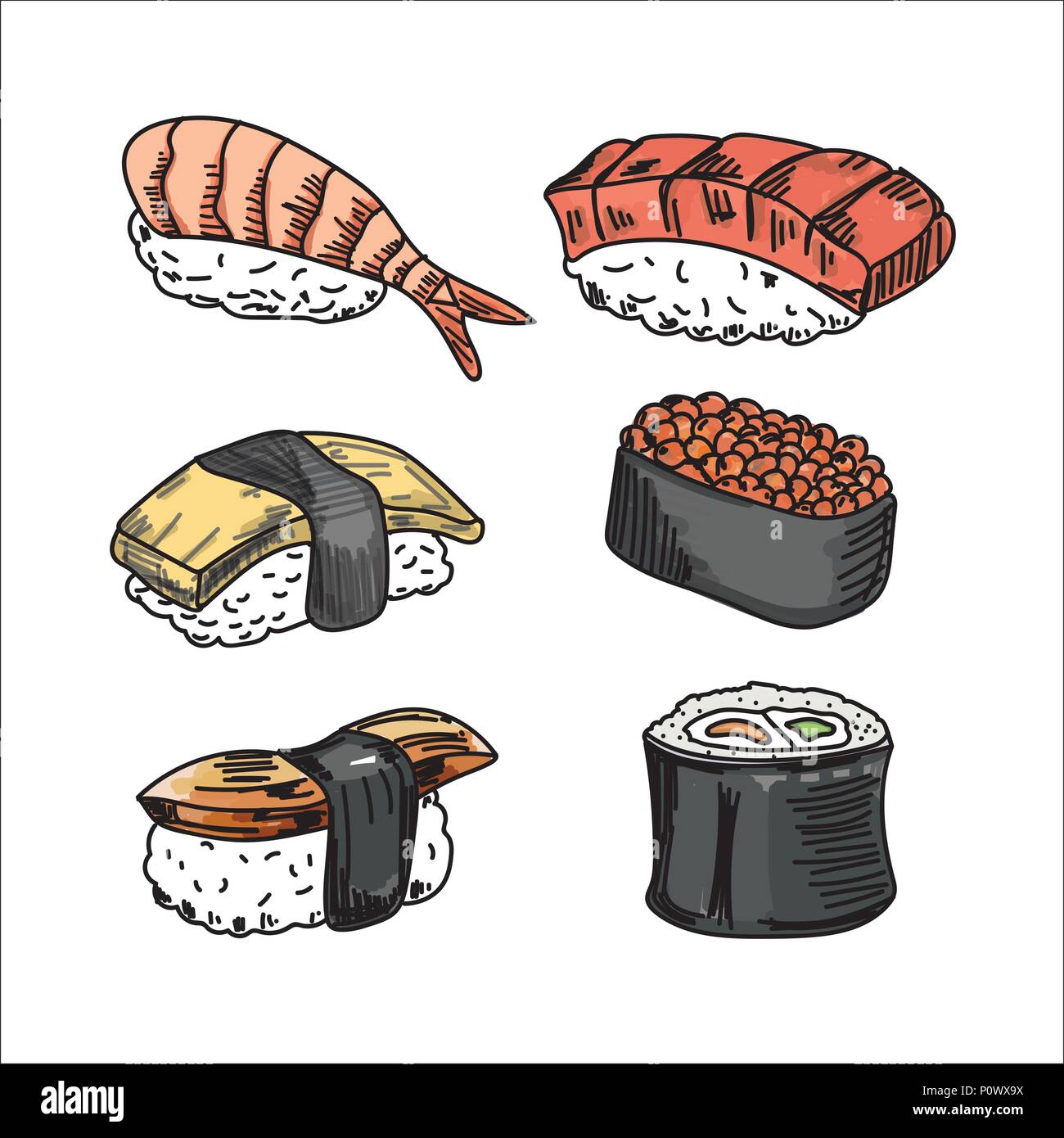 Vector collection of Sushi on white background Stock Vector Image & Art ...