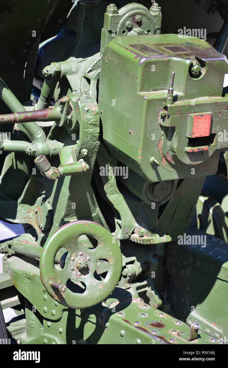 A close-up mechanism of a portable weapon of the Soviet Union of World ...