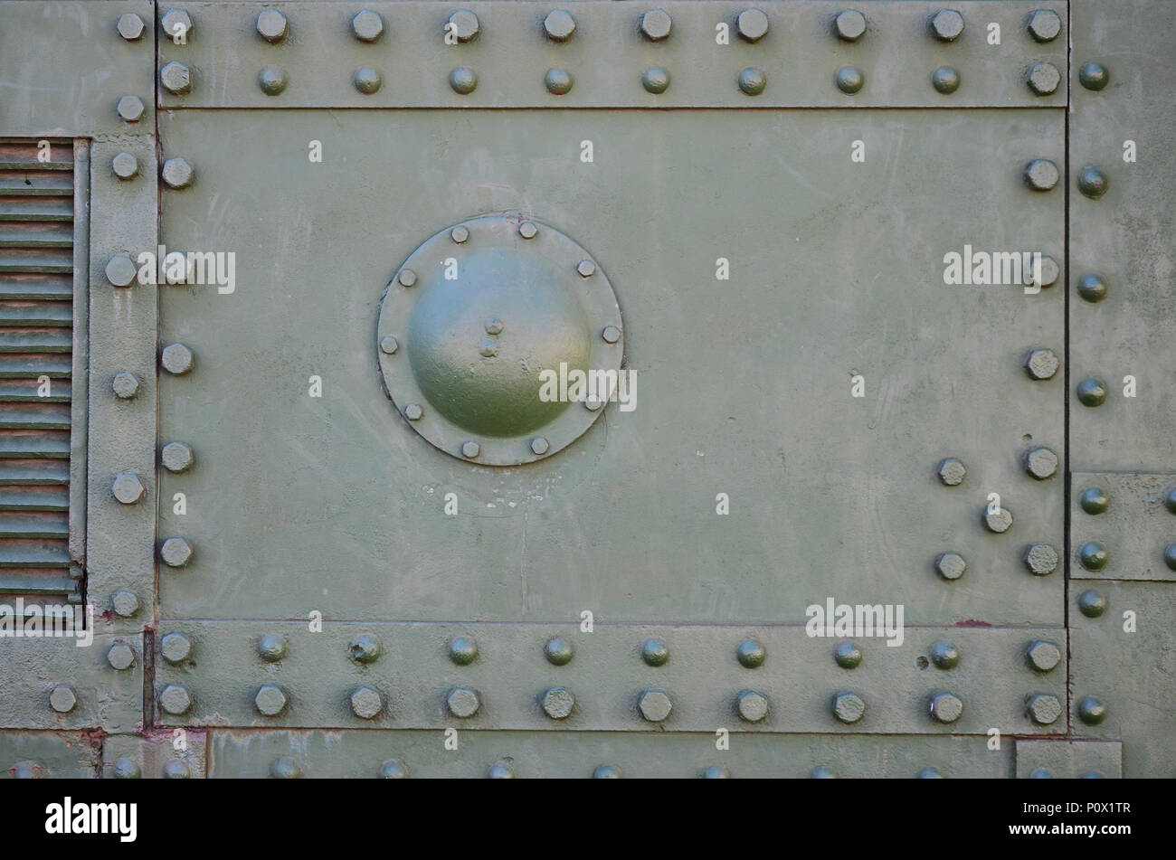 The texture of the wall of the tank, made of metal and reinforced with ...