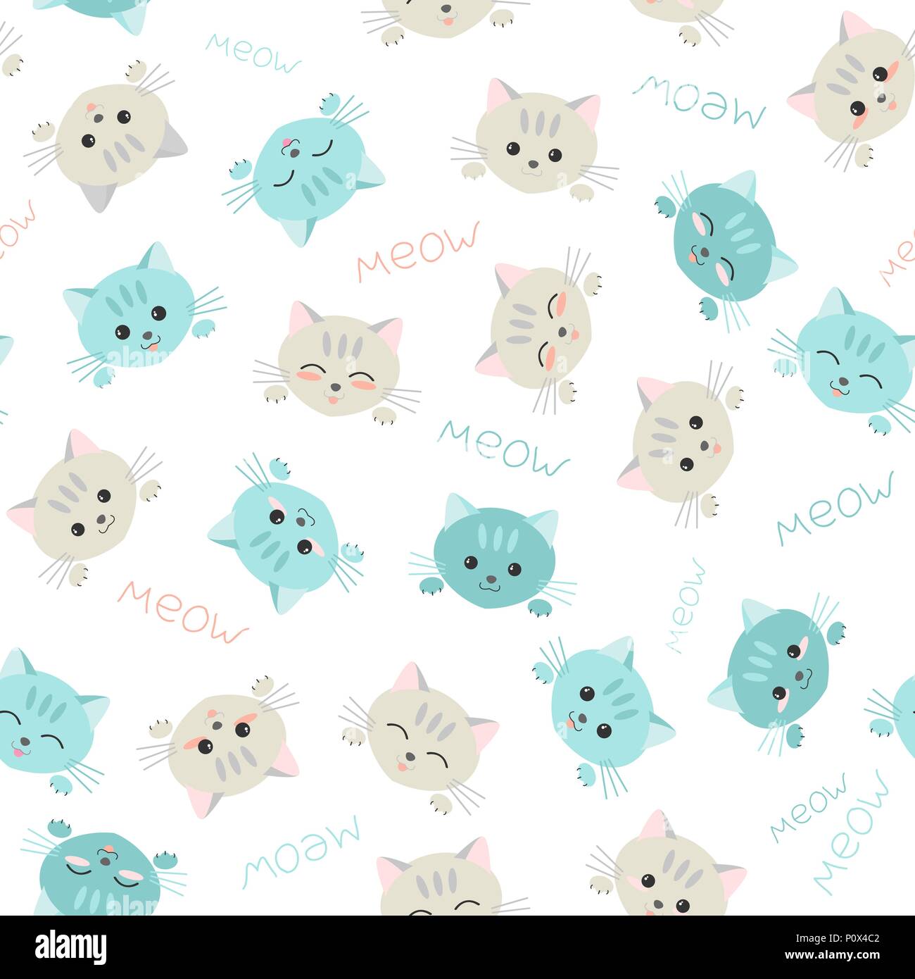 Seamless kitten background. Japanese manga style. Illustration with ...