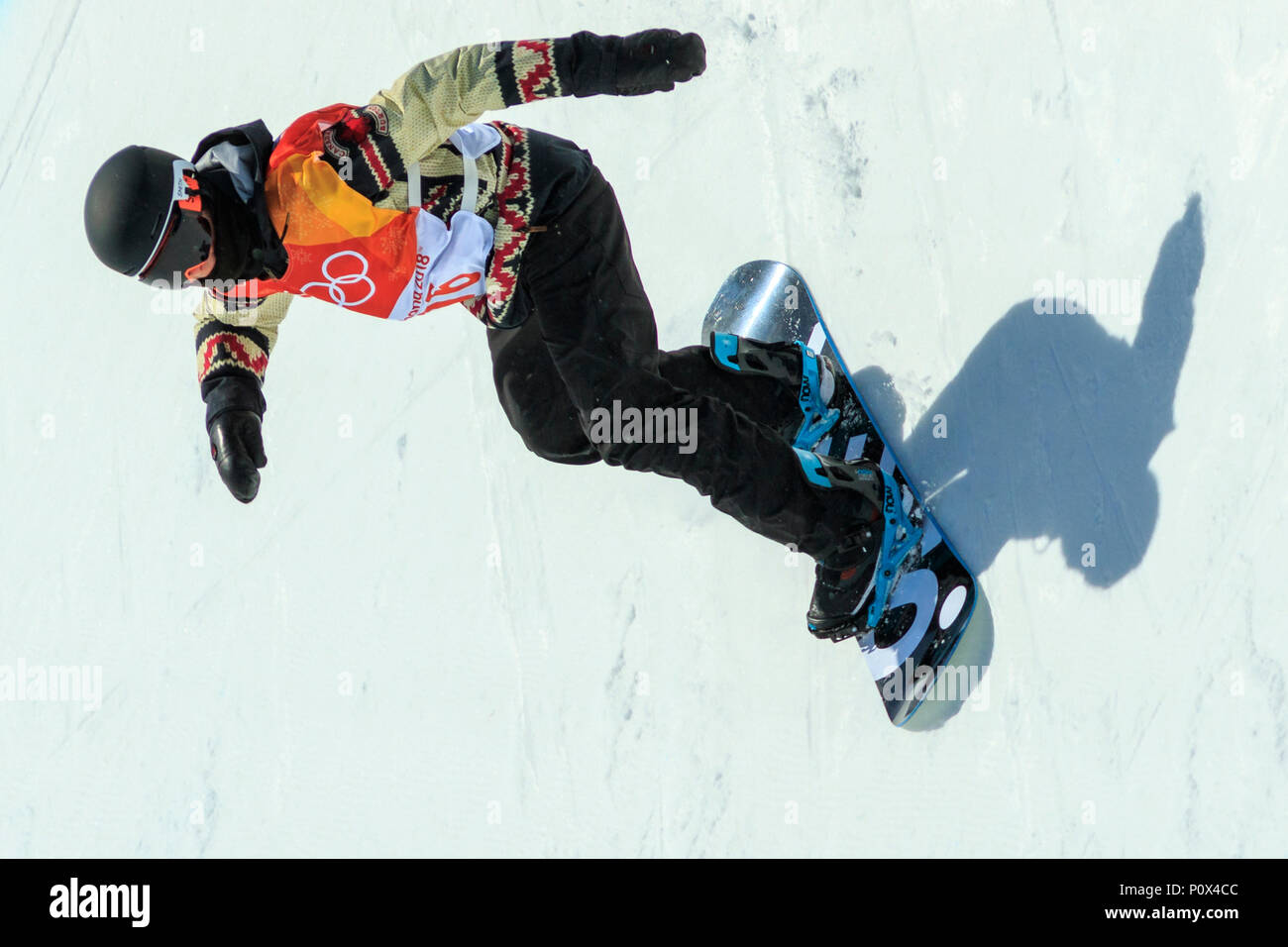 Derek Livingston (CAN) competing in the Men's Snowboarding Half Pipe ...