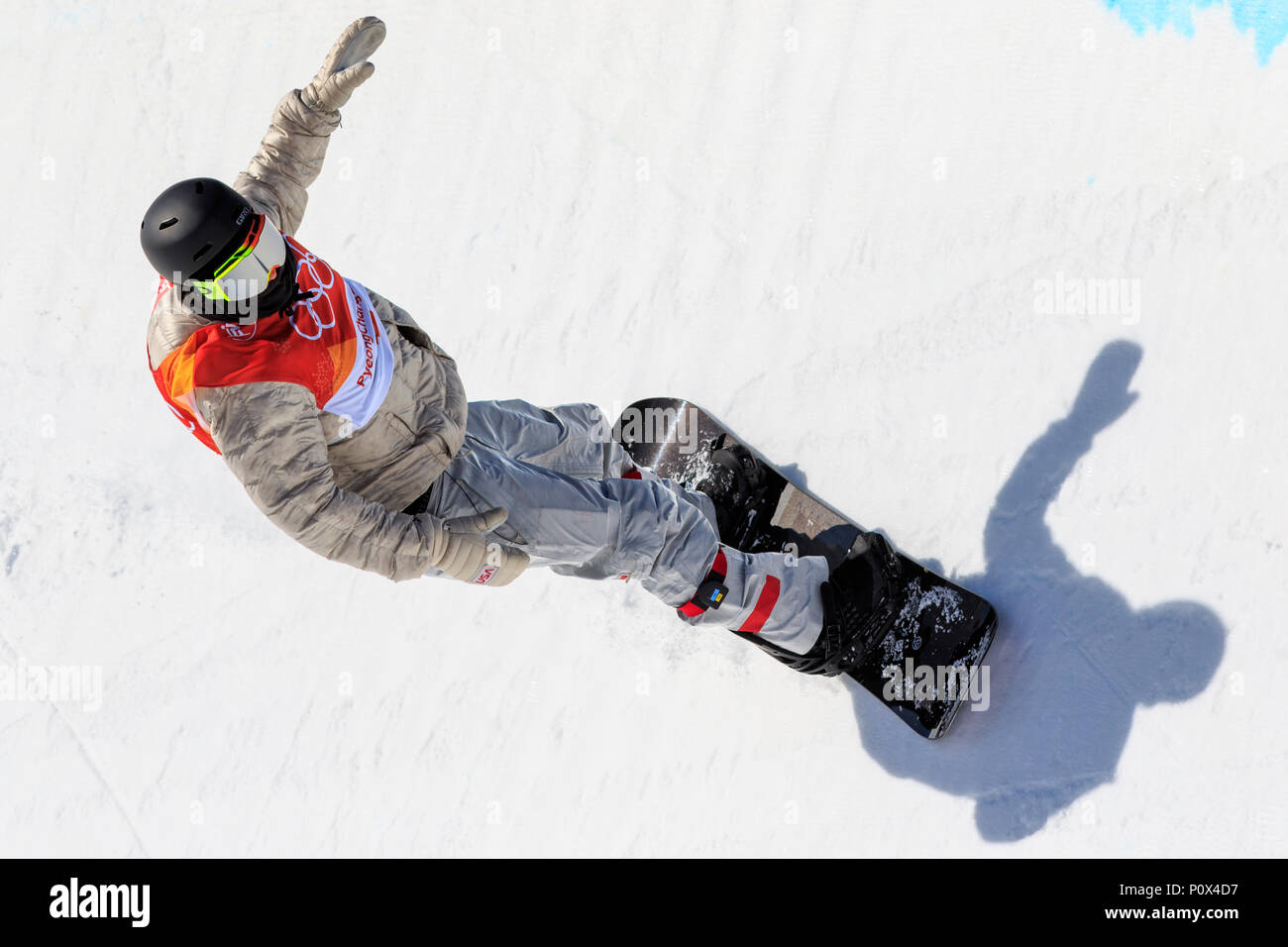 Jake Pates (USA) competing in the Men's Snowboarding Half Pipe ...