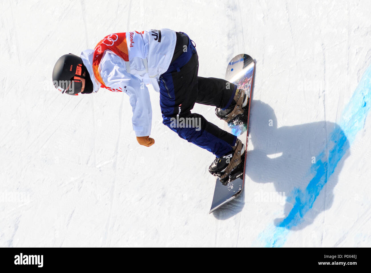 Raibu Katayama (JPN) competing in the Men's Snowboarding Half Pipe ...
