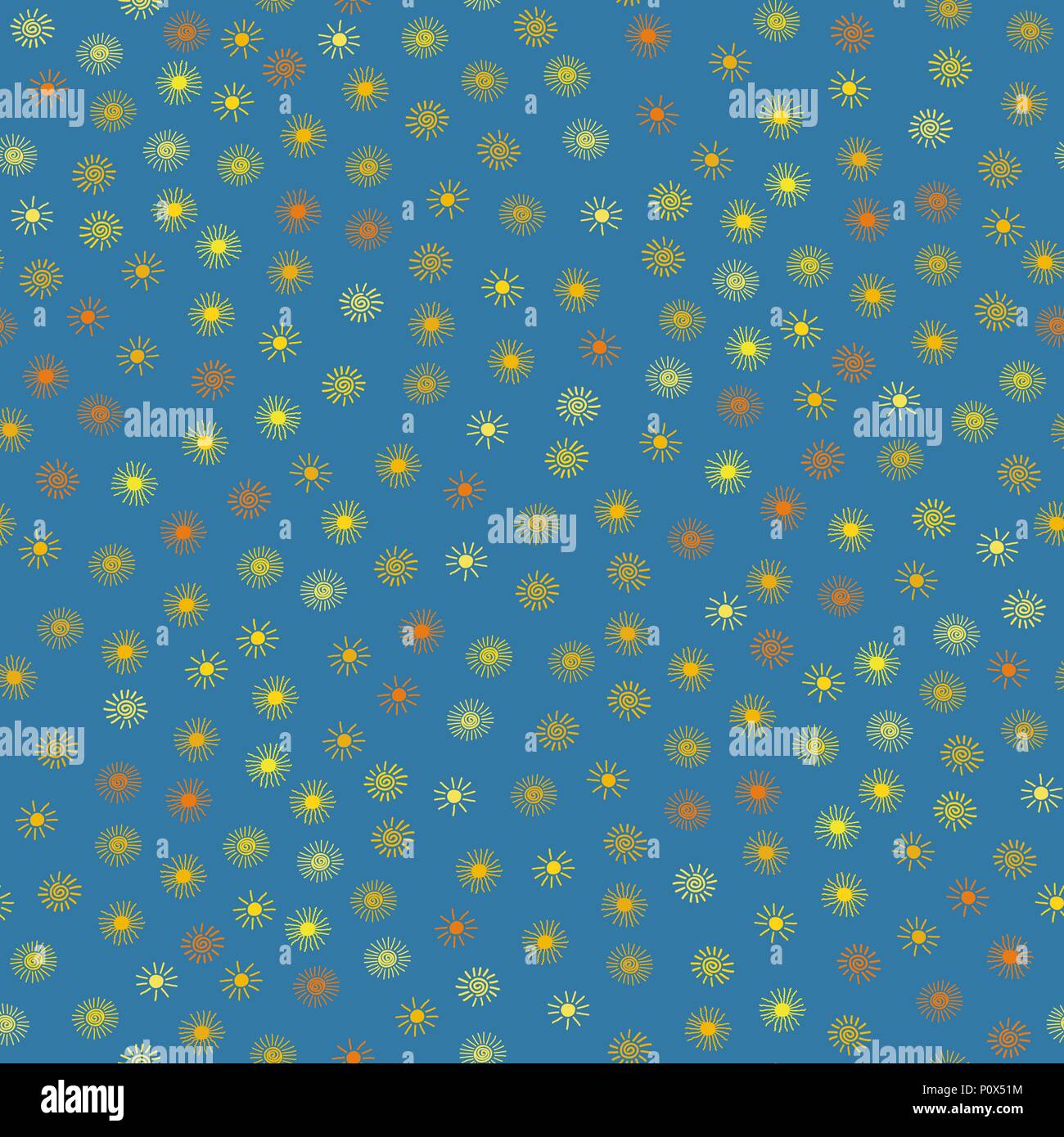 Seamless Pattern from Small Suns on a Blue Background. Shadeless ...