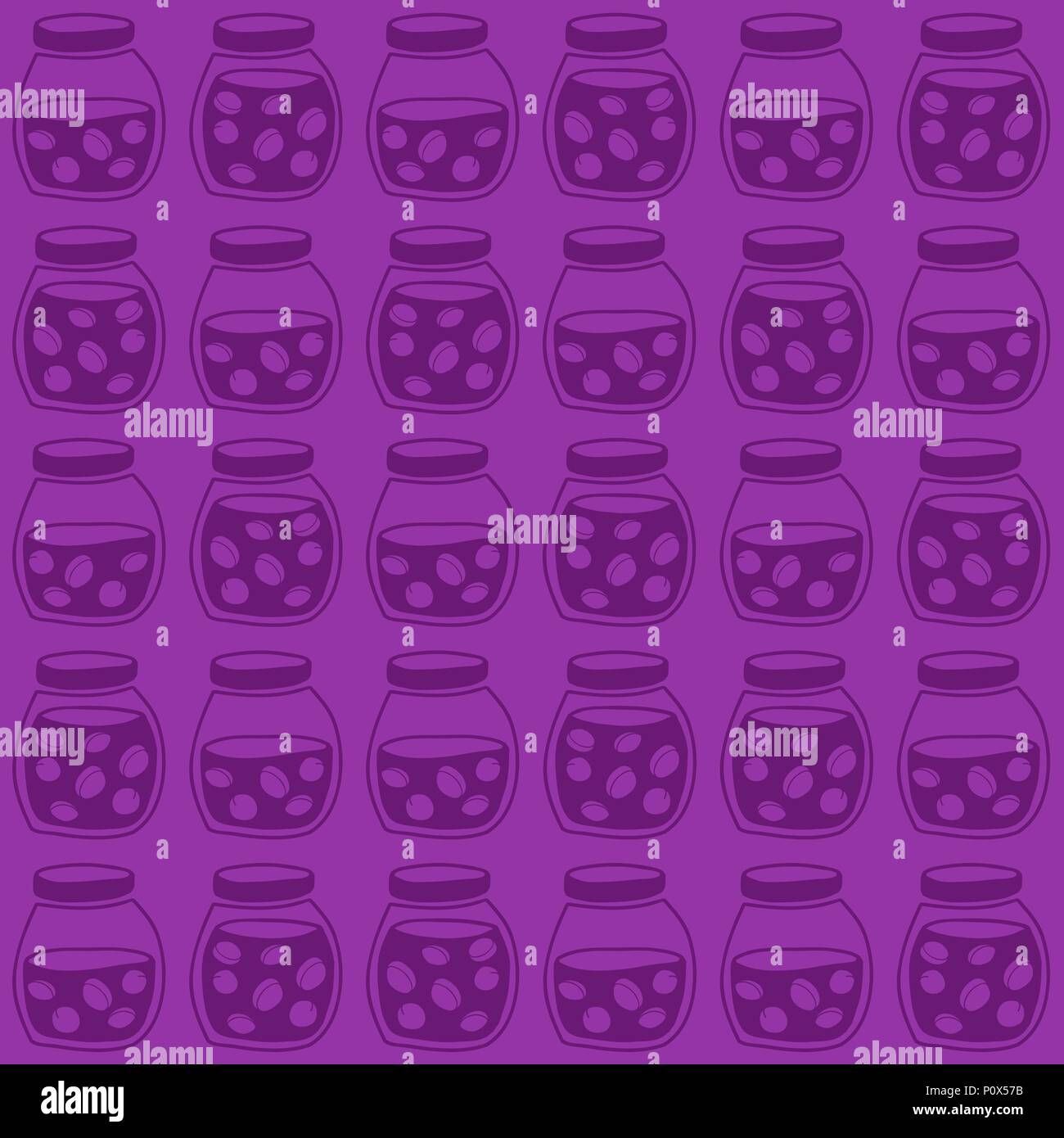 Dark seamless pattern with the plum jam jars. Plain shadeless ...