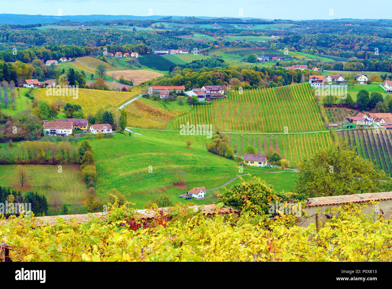 Vineyards surrounding medieval castle Riegersburg, Styria, Austria ...