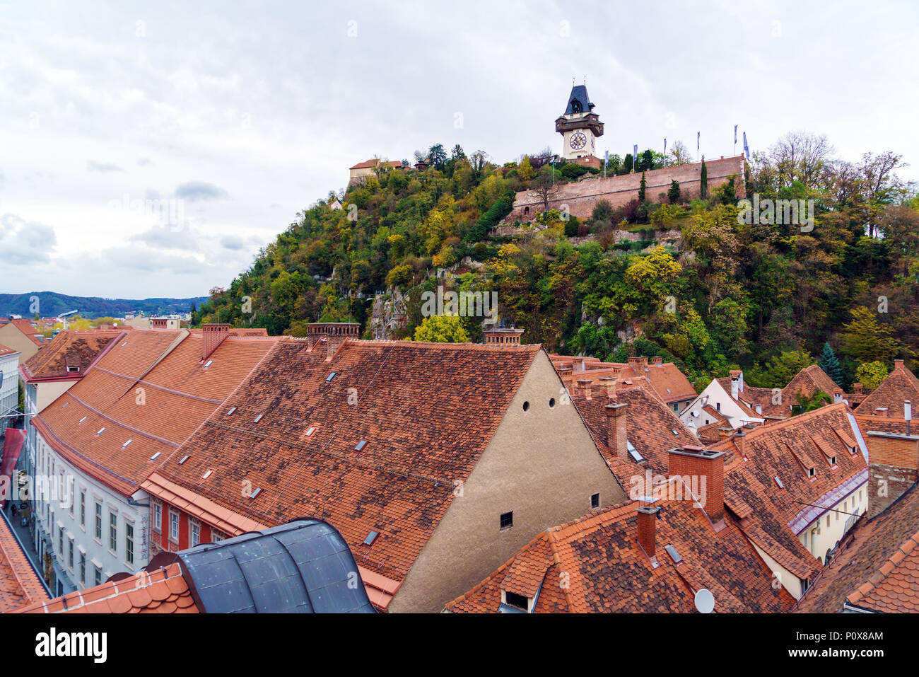 Aerial view of red tile roofs of old city Graz, Austria Stock Photo - Alamy