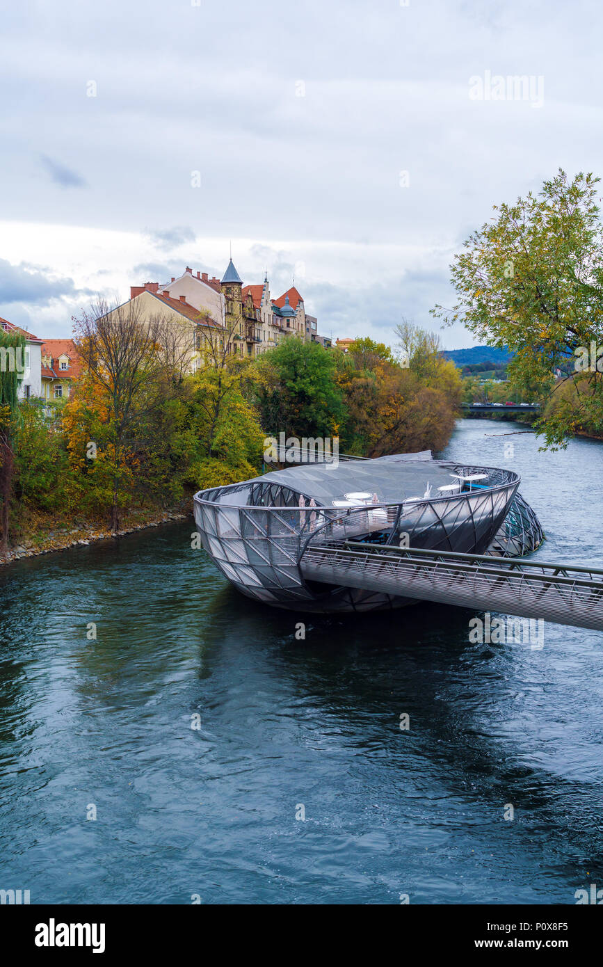 Mur river and Murinsel on bridge, Graz, Austria Stock Photo - Alamy