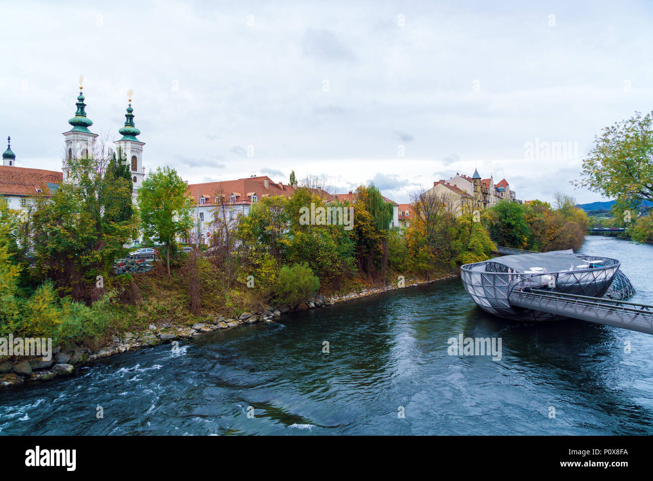 Mur river and Murinsel on bridge, Graz, Austria Stock Photo - Alamy