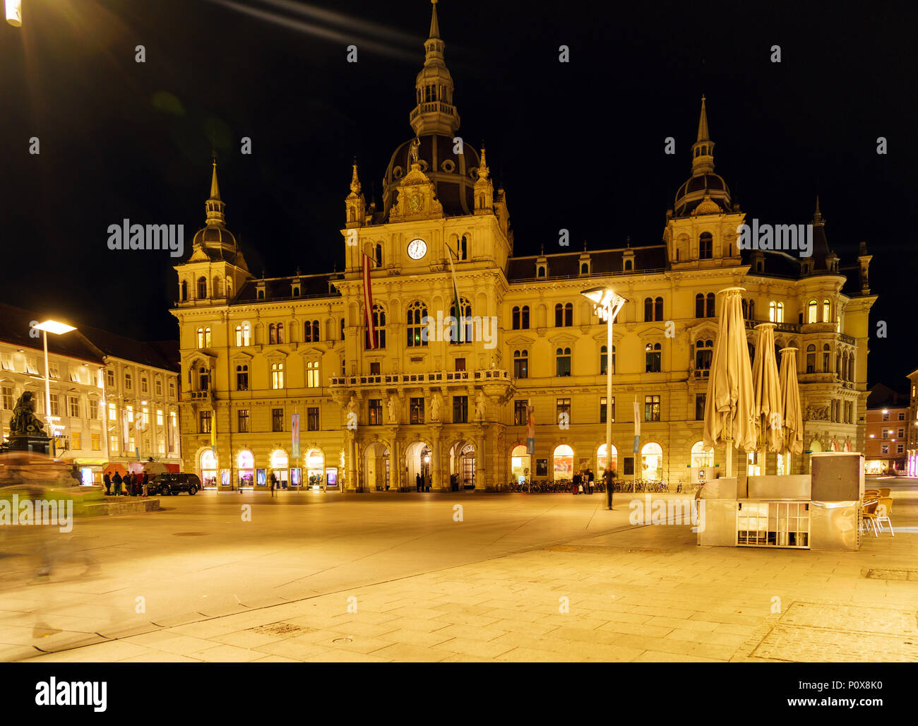 Rathaus or Town Hall (19 c.) at Hauptplatz at night, Graz, Austria ...