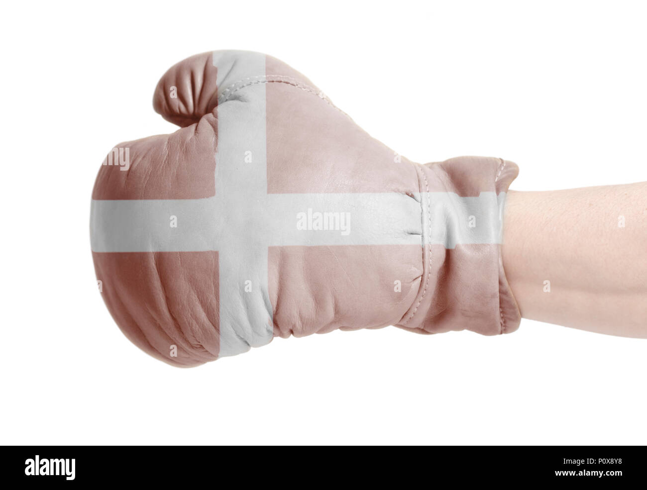 Flag of Denmark on boxing glove isolated on a white background Stock ...