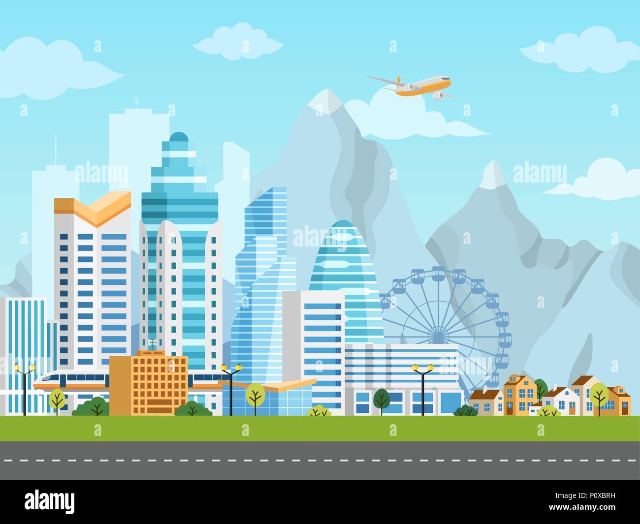 Cartoon downtown road landscape Stock Vector Images - Alamy