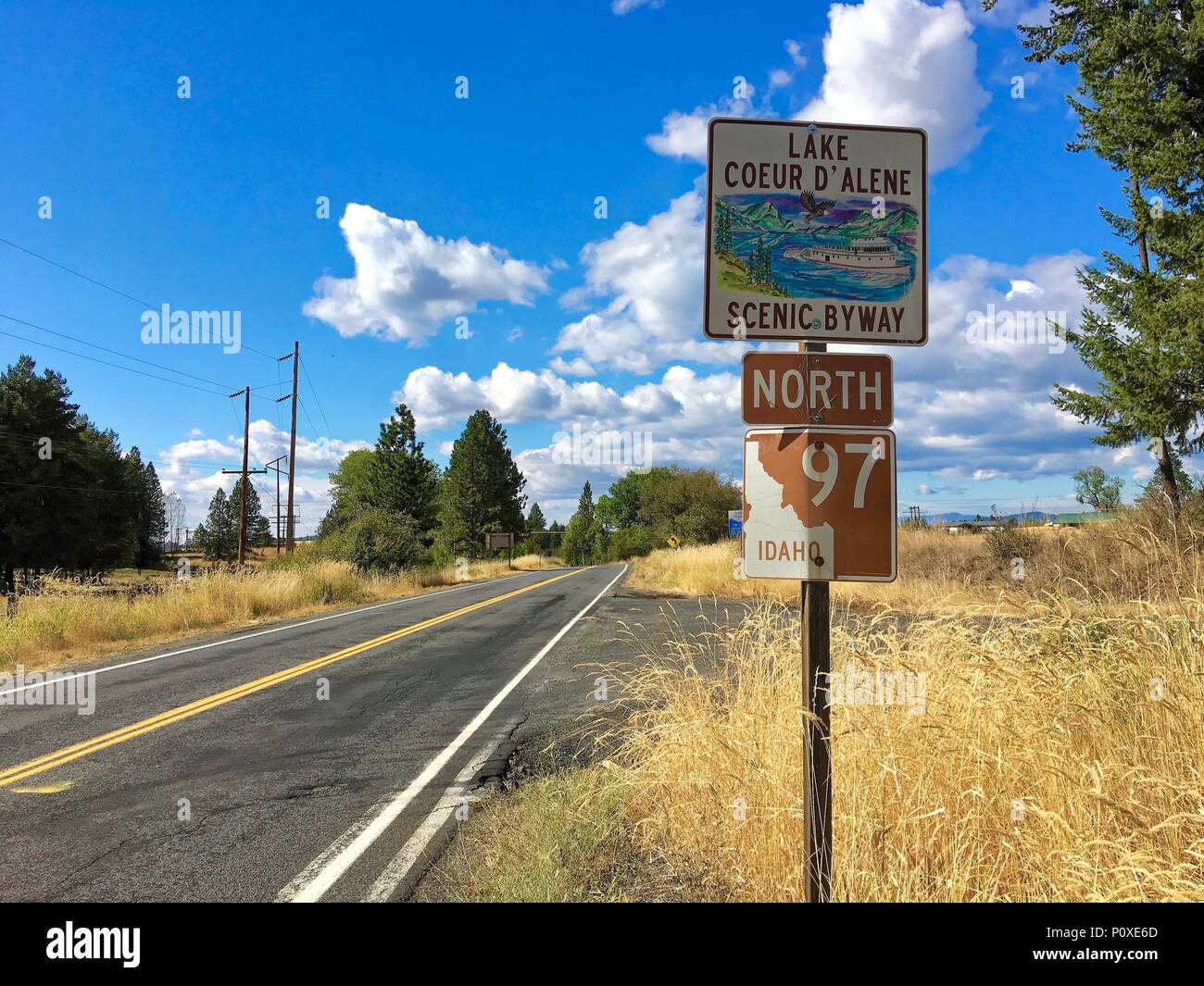 Signpost for the Lake Coeur D'Alene Scenic Byway, Idaho Stock Photo - Alamy