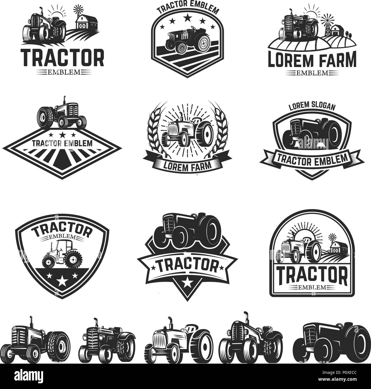 Agricultural agriculture tractor logo Black and White Stock Photos ...