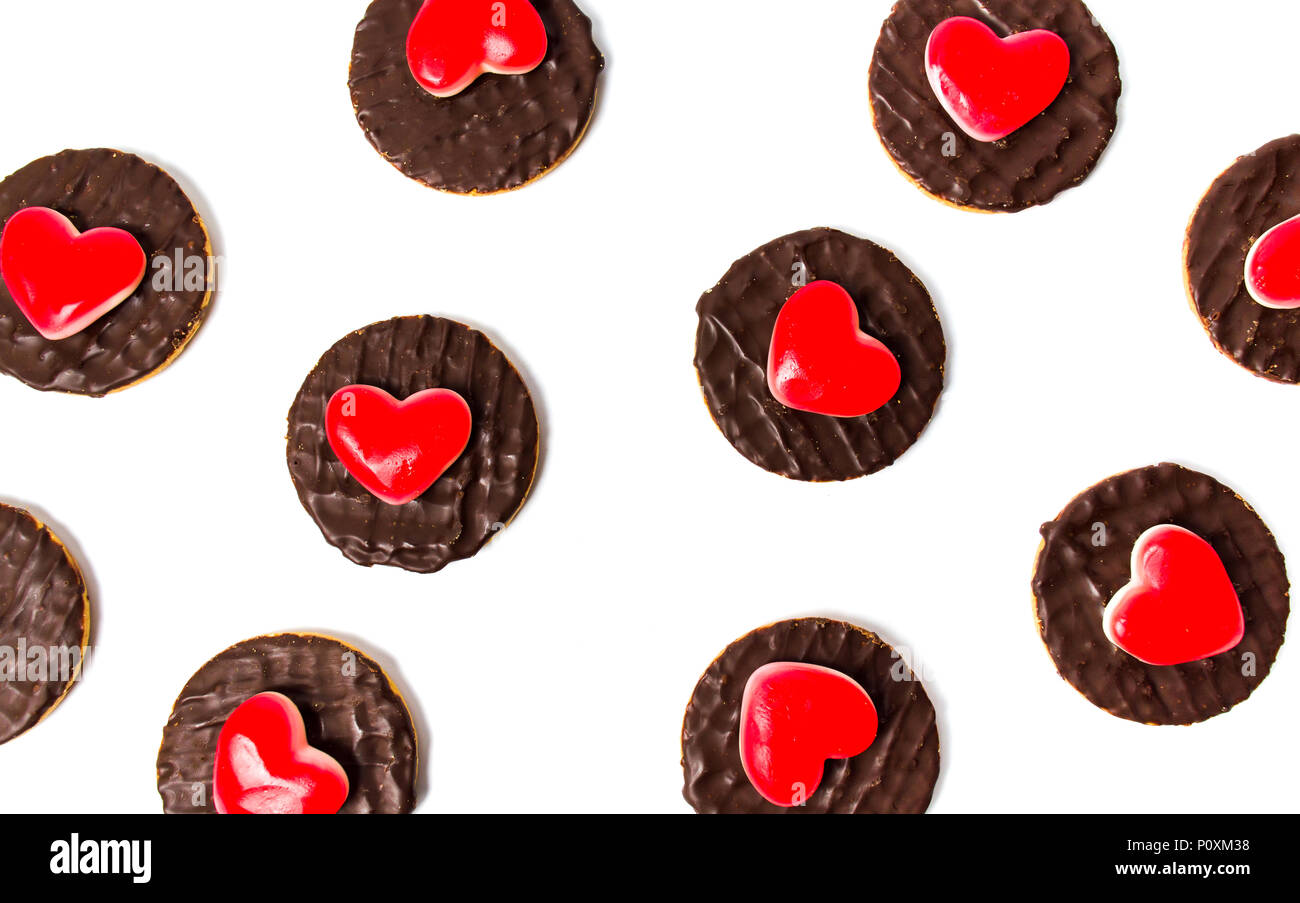 Round strawberry cookies dessert on white background top view Stock ...