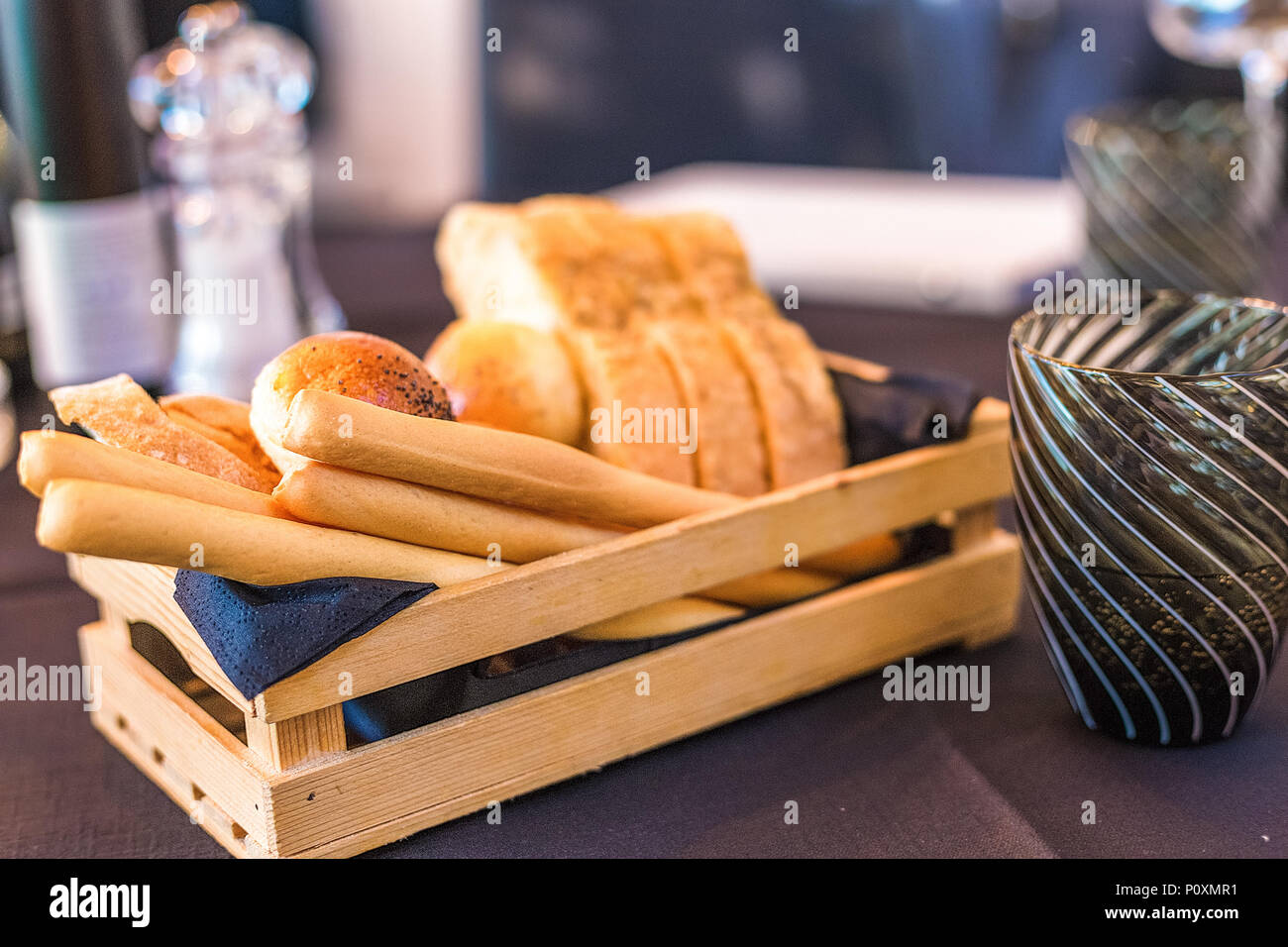 Bread Basket on Restaurant table Stock Photo - Alamy