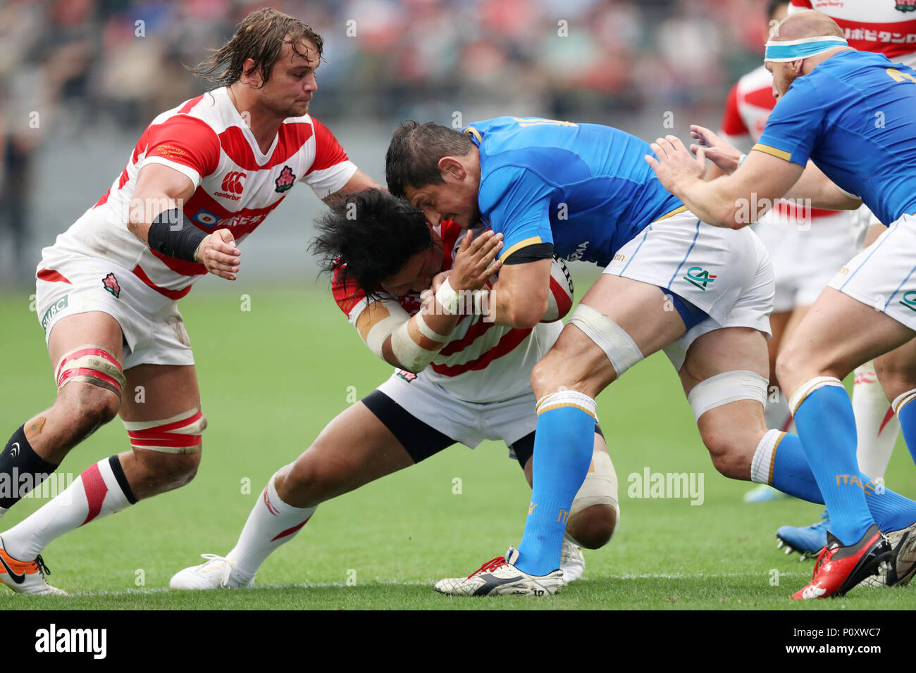 Oita, Japan. 9th June, 2018. (L to R) Wimpie van der Walt (JPN), Keita ...
