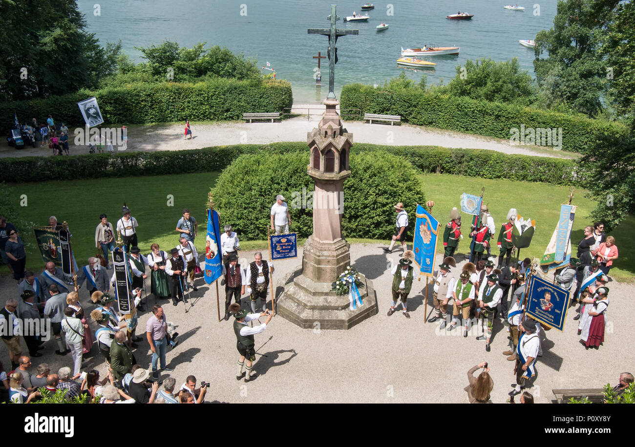 10 June 2018, Berg, Germany: Men in traditional dress stand near the ...
