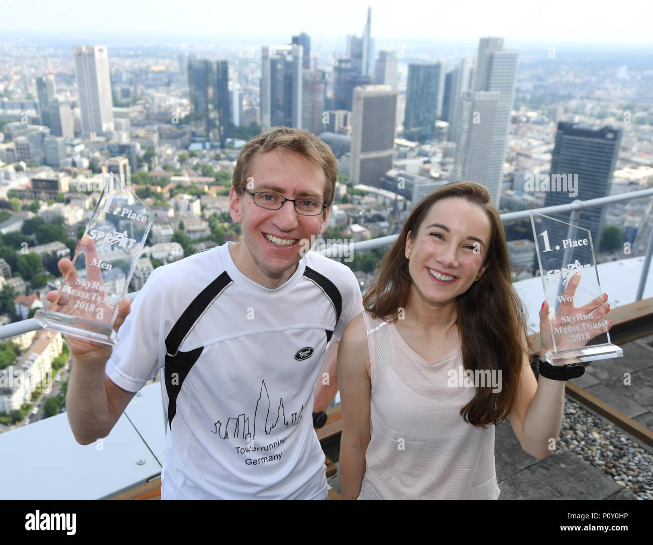 10 June 2018, Frankfurt am Main, Germany: The two winners of the stair ...