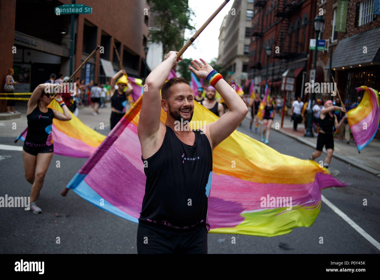 Philadelphia, PA, USA. 10th June, 2018. Revelers participate in the ...