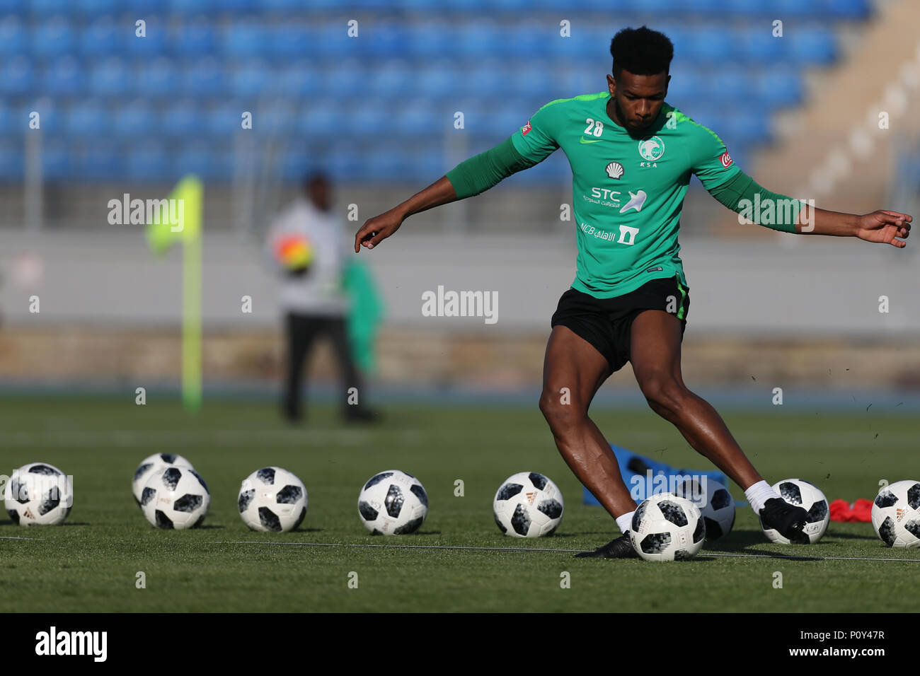 A player of the Saudi Arabia national football team attend a training ...
