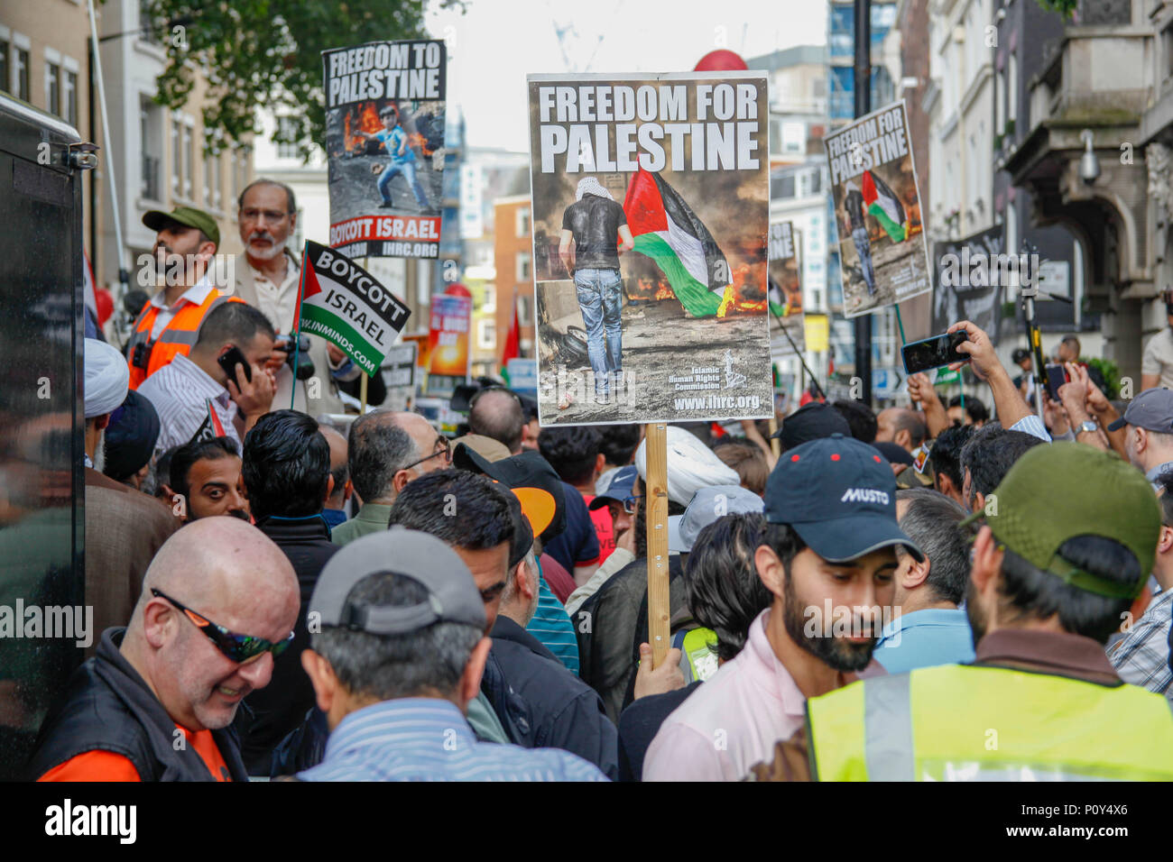 London, UK. 10th June 2018. Palestinian Supporters at the Al-Quds March ...