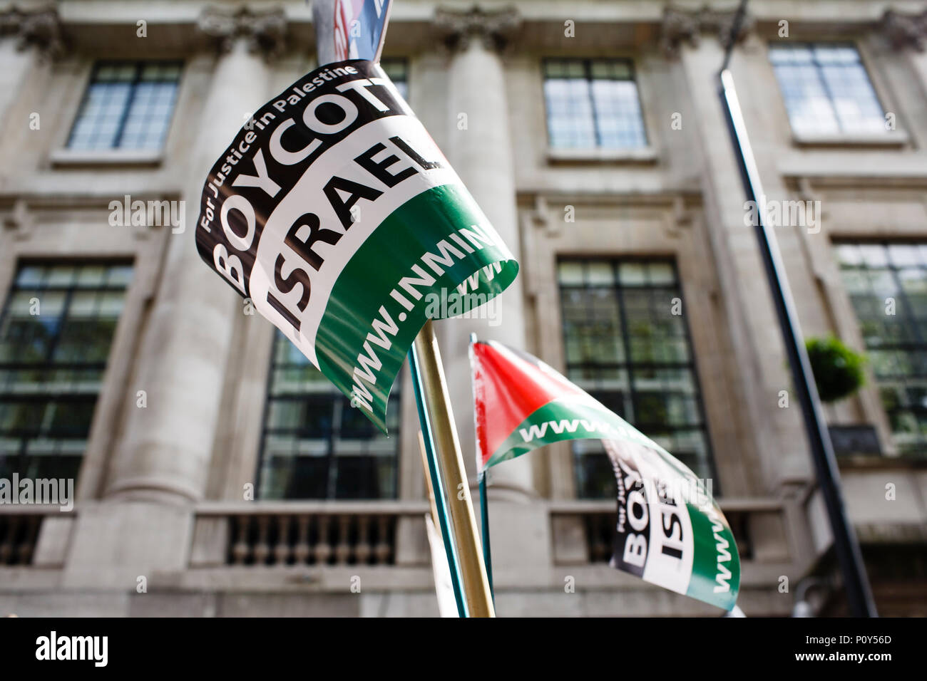 'Boycott Israel' flags are held overhead during the annual pro ...