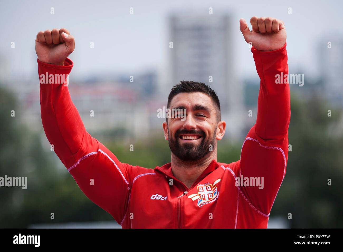 Belgrade, Serbia. 10th Jun, 2018. Marko Novakovic of SRB celebrates on ...