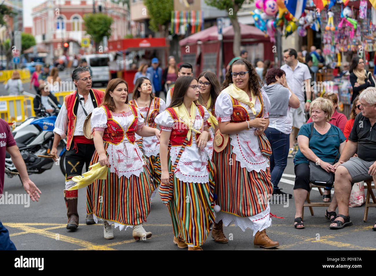 Orotava, Tenerife, Canary Islands, June 10, 2018: Thousands of people ...
