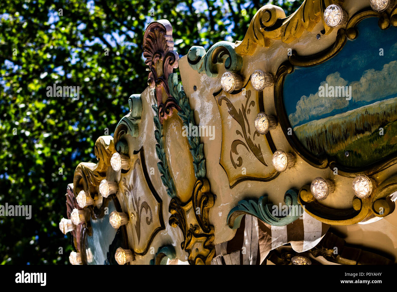 Carousel carousel in wood with farm animals in vintage style Stock ...