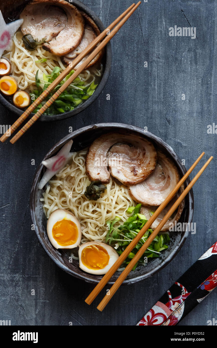 Japanese ramen soup with pork, egg and chives Stock Photo - Alamy
