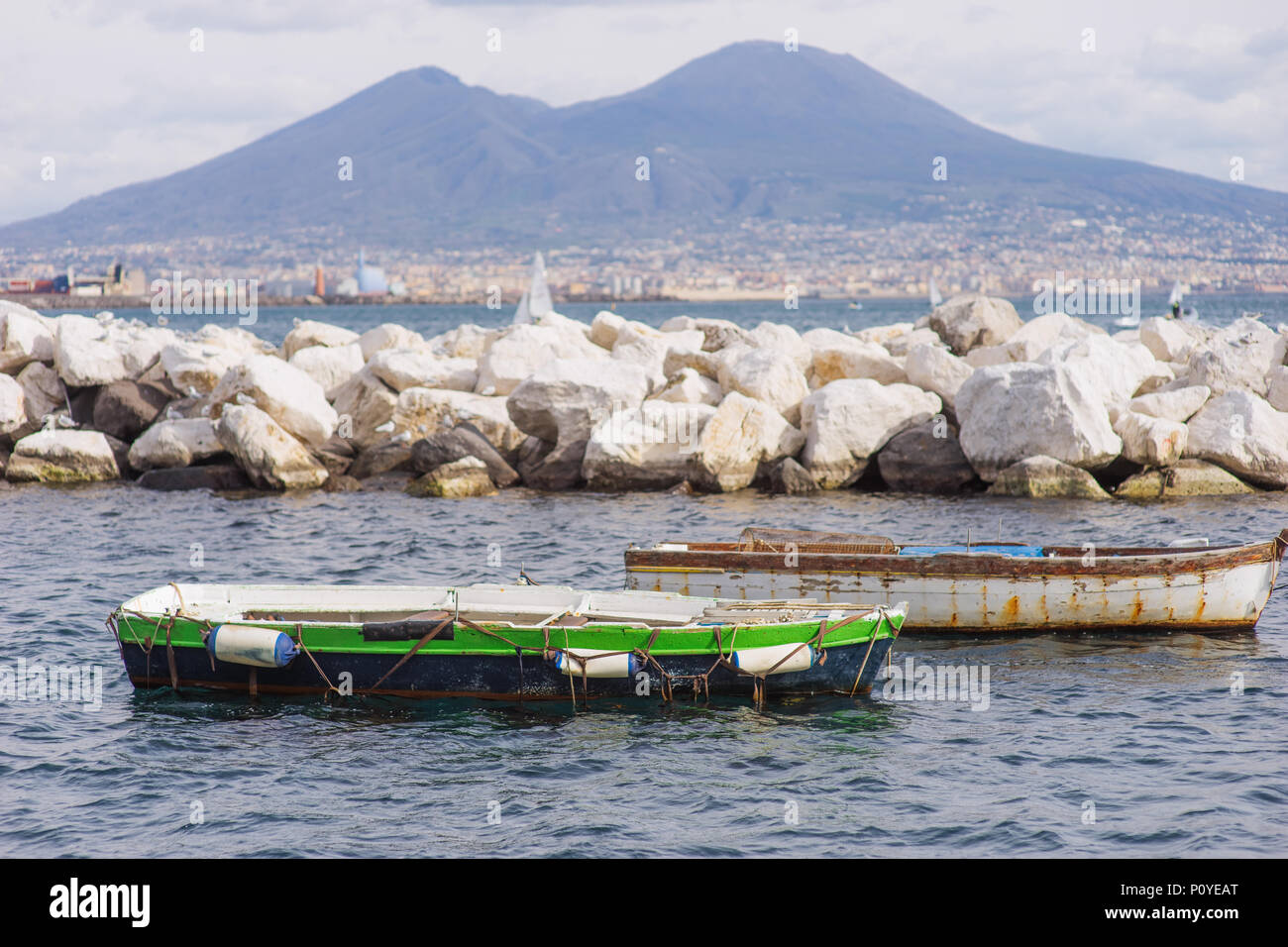 Panoramic scenic view in the port of Naples, Campania, Italy, Europe ...